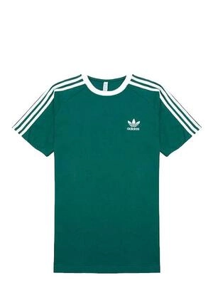 Adidas Originals 3-stripes Tee Casual Round Neck Loose Logo Stripe Short Sleeve Green - Multi-color