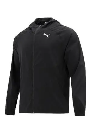 PUMA Logo Print Hooded Zip-up Jacket - Black