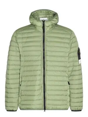 Stone Island STONE ISLAND Logo Patch Zip-Up Down Jacket Green