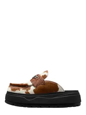 JORDAN Cow Print Platform Mules - Black/baroque Brown/metallic Silver
