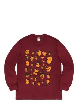 Supreme Fw19 Week 1 Faces L/s Tee Human Face Printing Long Sleeves Red - Wine Red