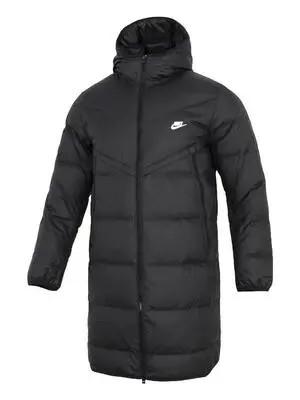 Nike Long Hooded Puffer Coat - Black/white
