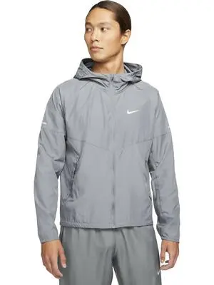 Nike As Nk Rpl Miler Jkt Reflective Logo Printing Woven Sports Hooded Jacket - Grey
