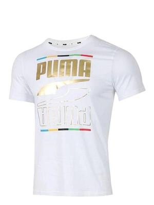 PUMA Casual Sports Bronzing Logo Alphabet Printing Round Neck - White