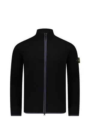 Stone Island Logo Patch Zip-up Fleece Jumper - Black