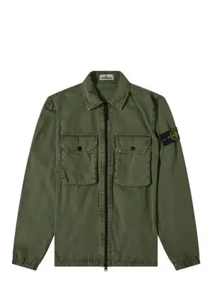 Stone Island 2 Pocket Brushed Cotton Shirt Jacket - Sage