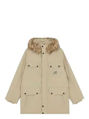 NEW BALANCE Down Jacket With Fur-trimmed Hood - Beige/brown