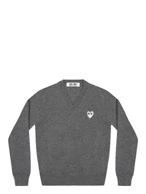 Play Comme Des Garcon V-neck Pullover With Emblem - Grey