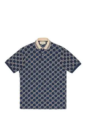 Gucci Gucci Full Print Design Short Sleeve Polo Shirt Blue Blue
