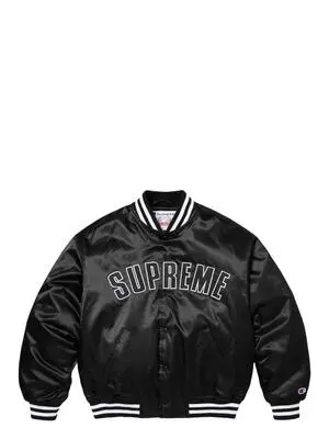 Supreme X Champion Ss26 Satin Varsity Jacket - Black