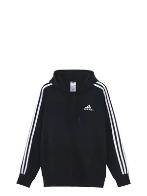Adidas Training Zip-up Hooded Jacket With Signature Stripes - Black