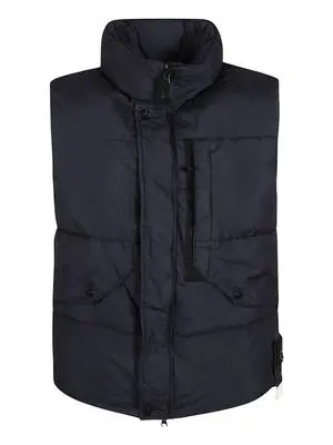 Stone Island Logo Patch High-neck Padded Vest - Navy