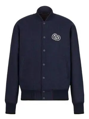 Dior Logo Printing Stripe Long Sleeves Bomber Jacket - Blue