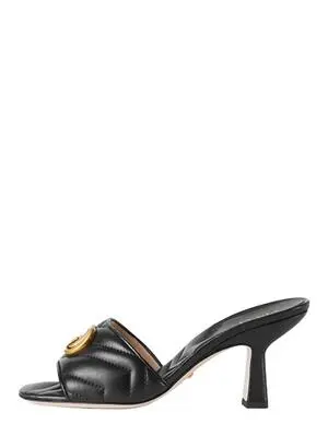 Gucci Marmont Double G Heeled Slide Sandals - Black