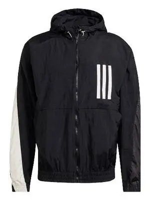 Adidas Windproof Hooded Logo Jacket - Black