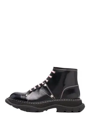 Alexander McQueen Contrast Stitch Tread Lace Up Boots - Black/pink