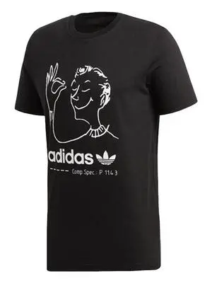 Adidas Men's Adidas Originals Hand Painted Character Logo Round Neck Cartoon Short Sleeve Black T-shirt Multi-color