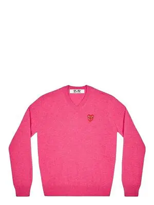 Play Comme Des Garcon V-neck Pullover With Red Emblem - Pink