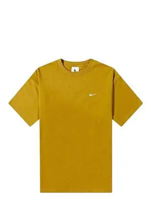 Nike Solid Color Cotton Embroidered Logo Round Neck Short Sleeve Yellow T-shirt - Multi-color