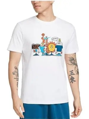 Nike Cartoon Printing Cozy Round Neck Casual Short Sleeve White T-shirt - Default Color