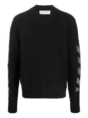 Off-White Fw21 Arrow Pattern Round Neck Pullover Wool Sweater - Black