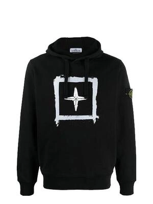 Stone Island Box Print Pullover Hoodie - Black