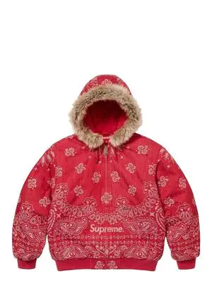 Supreme Bandana Jacquard Denim Hooded Work Jacket - Red