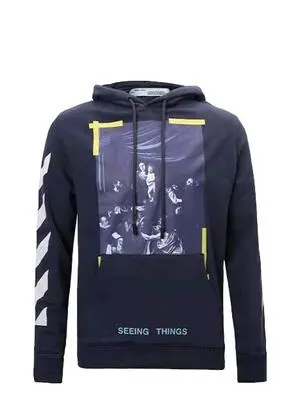 Off-White Seeing Things" Printed Hoodie - Navy