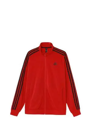 Adidas Track Jacket With Stand Collar And Sporty Stripes - Red