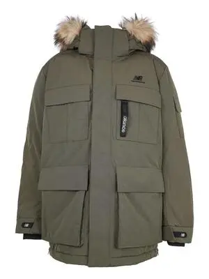 NEW BALANCE Long Down Parka With Fur Trimmed Hood - Military Green