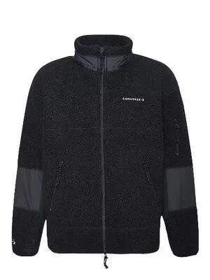 CONVERSE Splicing Fleece Stand Collar Zip-up Jacket - Black