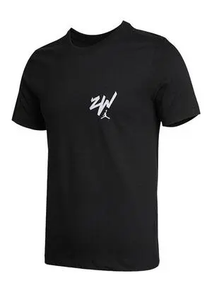JORDAN J Zion Ss Tee Alphabet Pattern Round Neck Sports Short Sleeve - Black