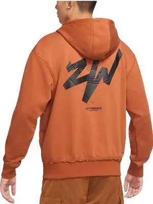 JORDAN Zion Alphabet Printing Retro Hooded Zipper Jacket - Brown