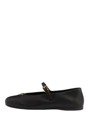 Prada Nappa Leather Ballerinas With Buckle Strap - Black
