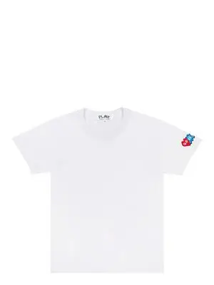 Play Comme Des Garcon Invader T-shirt With Red And Blue Sleeve Emblem - White