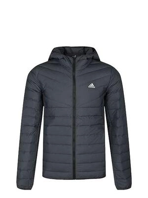 Adidas Hooded Down Jacket With Logo - Black