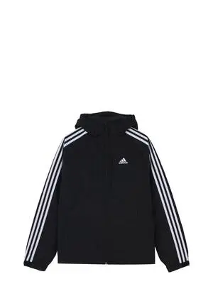 Adidas Hooded Down Jacket With Logo Printing And Side Stripe Detail - Black
