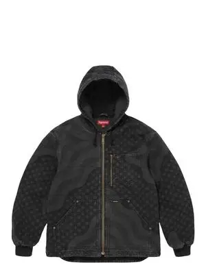Supreme Quilted Flag Hooded Work Jacket - Black