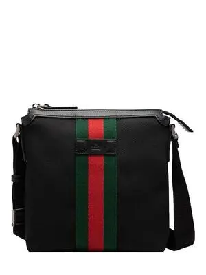 Gucci Canvas Shoulder Messenger Bag With Web Stripe - Black