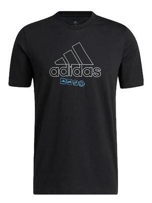Adidas Minimalistic Alphabet Large Logo Printing Athleisure Casual Sports Round Neck Short Sleeve Black T-shirt - Multi-color