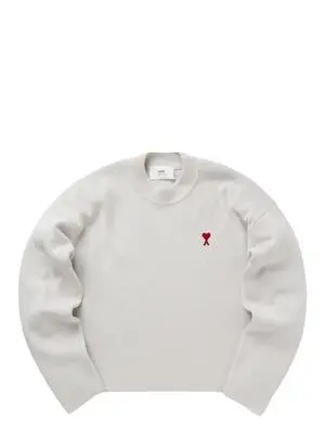 AMI Paris Small Heart Logo Ribbed Crewneck - Chalk