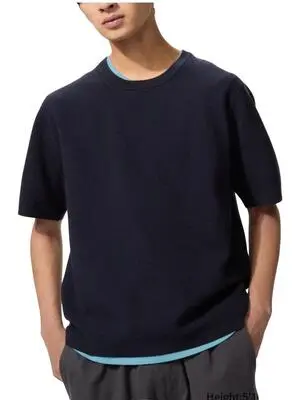 Uniqlo Washable Milano Ribbed Knitted T-shirt - Navy