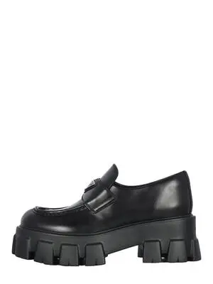 Prada PRADA Brushed Leather Monolith Loafers Black