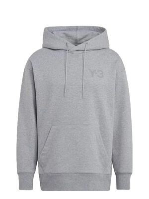 Adidas Y-3 Logo Drawstring Hoodie - Gray