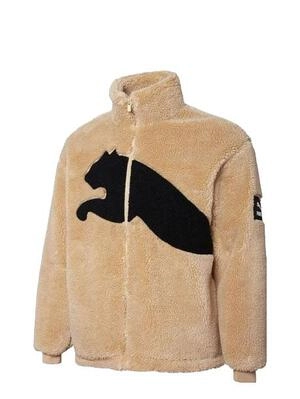 PUMA Sherpa Fleece Jacket With Contrasting Logo - Brown