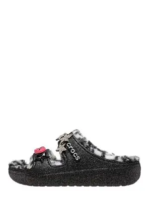 CROCS Classic Cozzzy Disco Glitter Sandals - Black