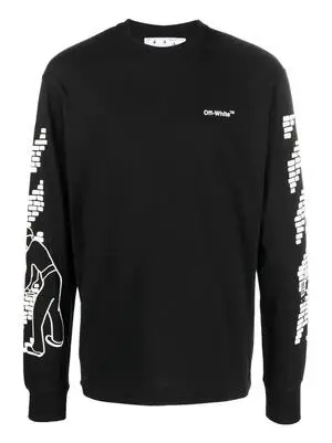 Off-White Fw22 Logo Printing Round Neck Long Sleeves Black T-shirt - Multi-color