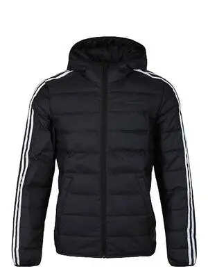 Adidas Neo Hooded Down Jacket With Signature Stripes - Black