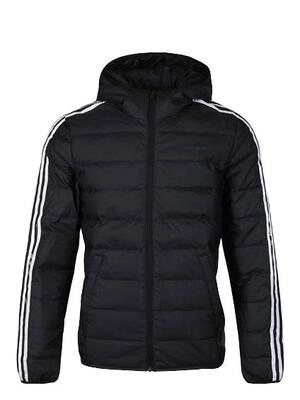Adidas Neo Hooded Down Jacket With Signature Stripes - Black
