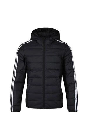 Adidas Neo Hooded Down Jacket With Signature Stripes - Black